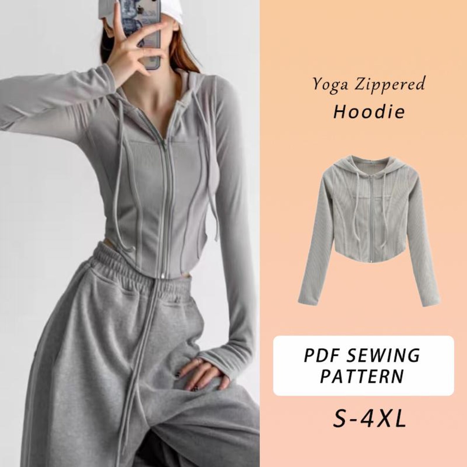 Women's Yoga Hoodie PDF Sewing Pattern, Sports Top, Yoga Zippered ...