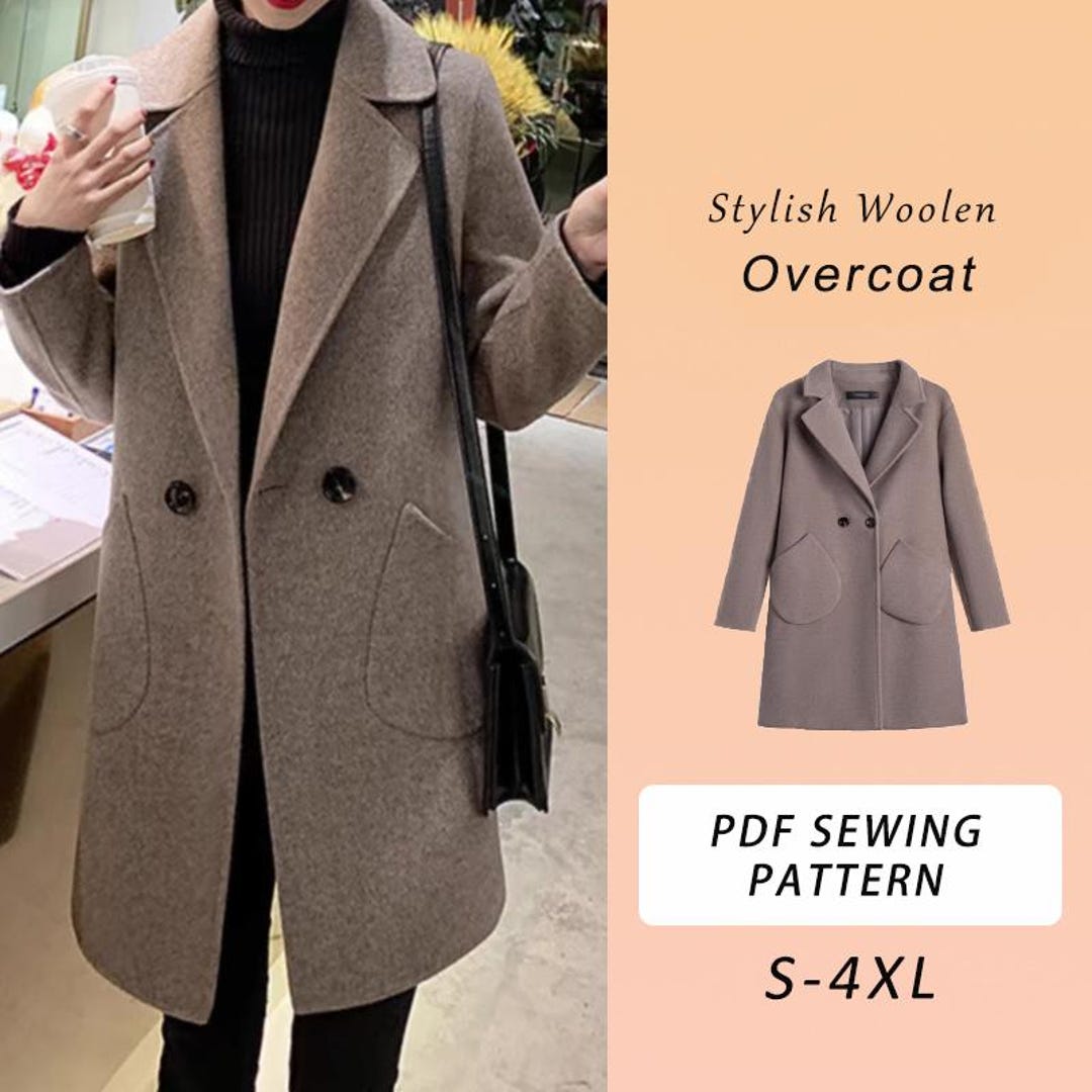 Woolen Overcoat PDF Sewing Pattern, Stylish Woolen Overcoat, Wool Coat ...