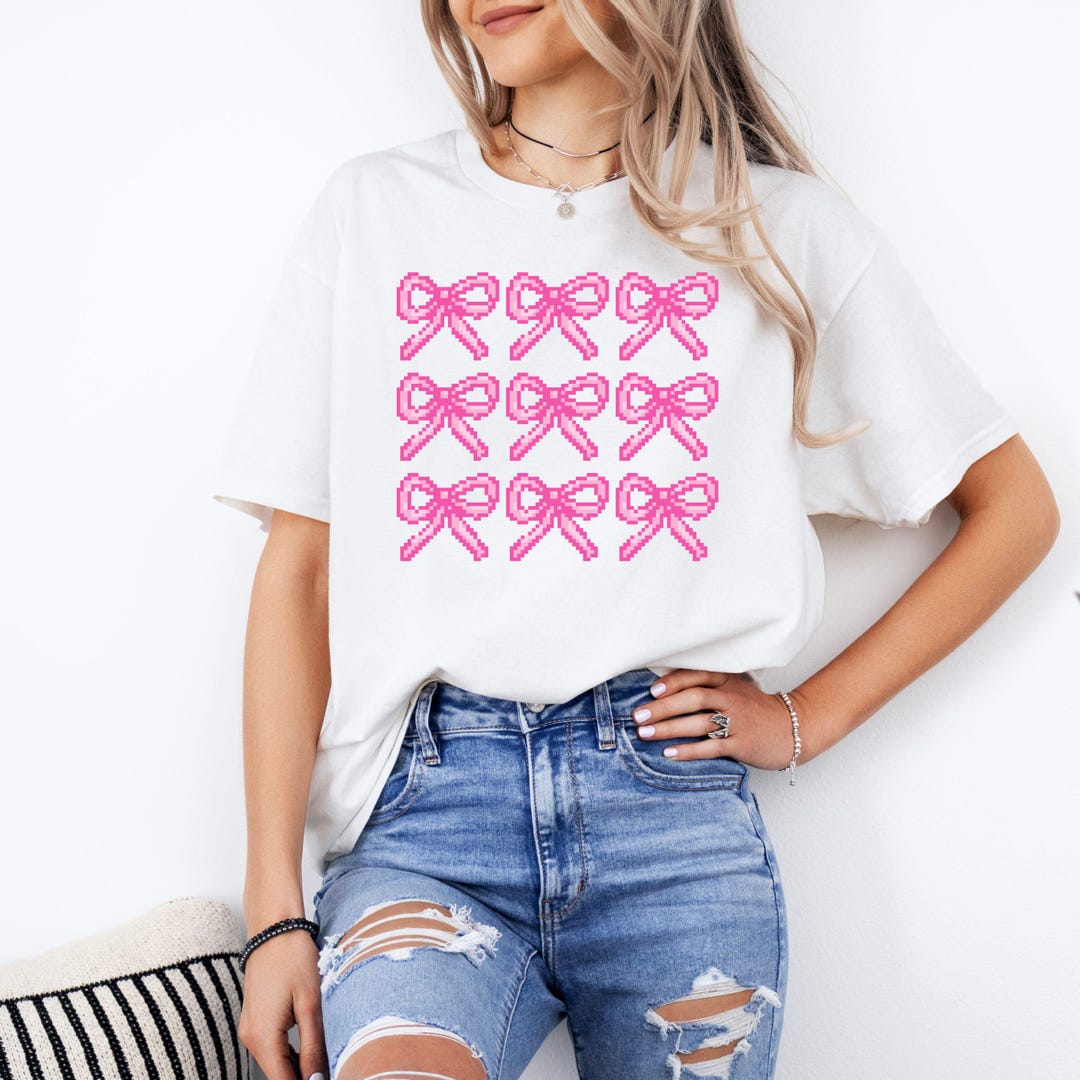 Pixel Coquette Pink Bow Cute Bows Pixel Gamer Girl Shirt - Etsy