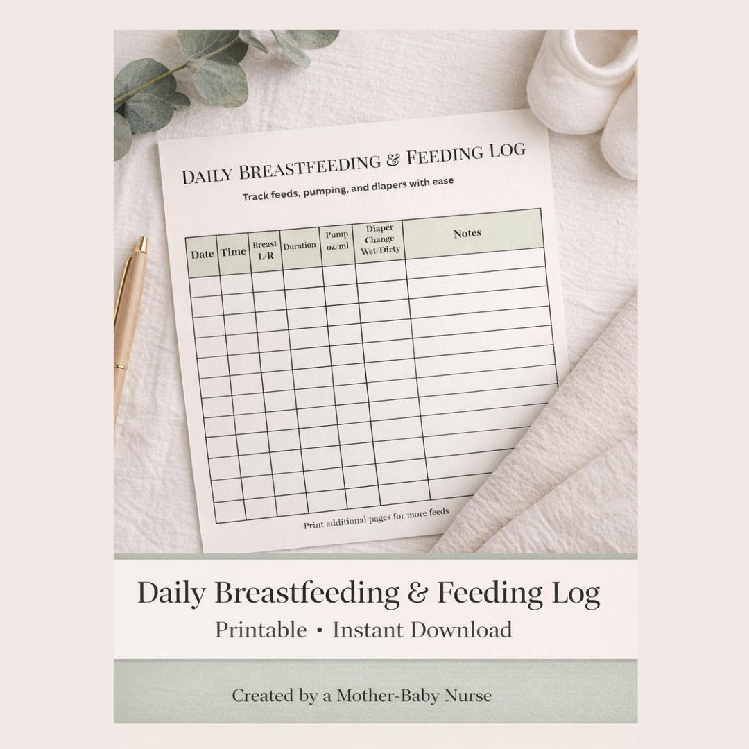 Daily Baby Feeding Log, Breastfeeding Tracker (printable PDF Download ...