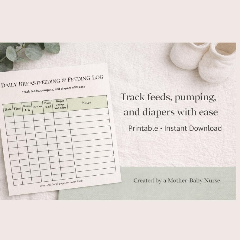 Daily Baby Feeding Log, Breastfeeding Tracker (printable PDF Download ...