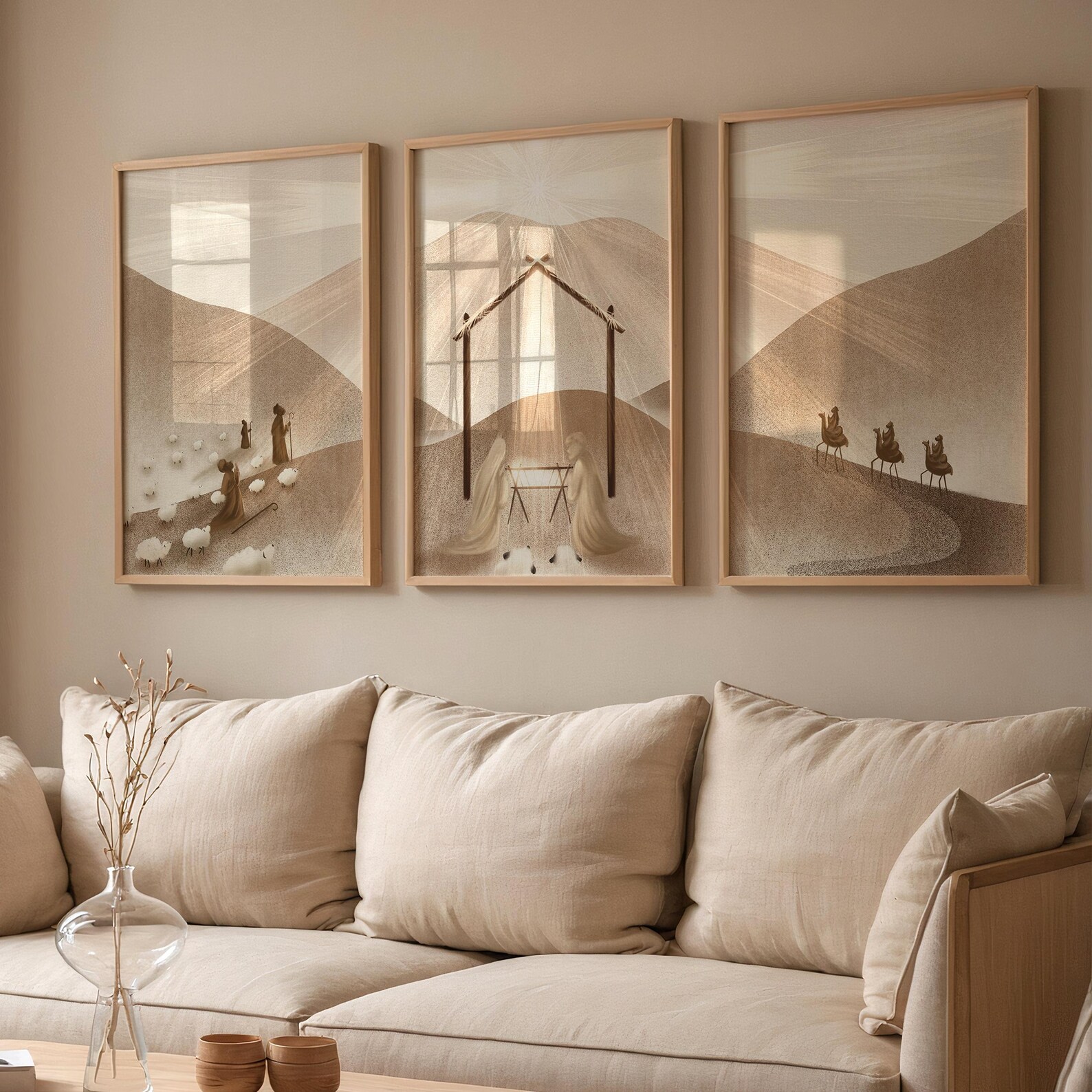 Christmas Trio Set Wall Art, Birth of Jesus Holiday Set Prints ...
