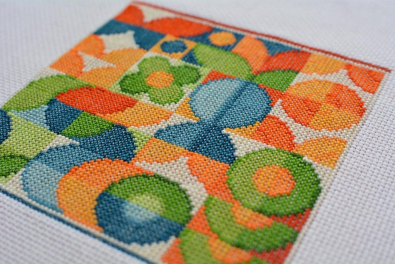 Geometric Cross-stitch Pattern, Modern Design of Colourful Shapes ...