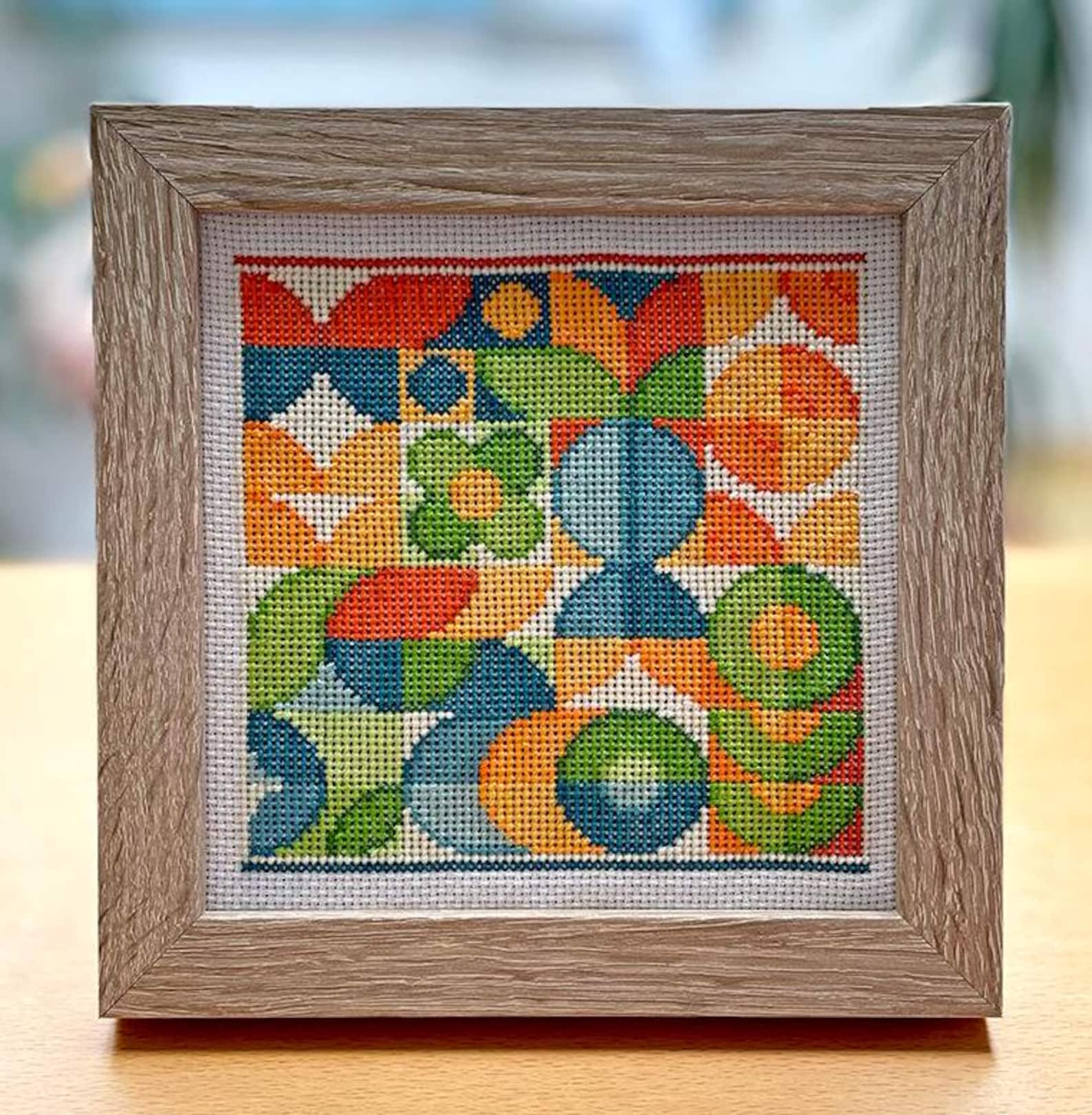 Geometric Cross-stitch Pattern, Modern Design of Colourful Shapes ...