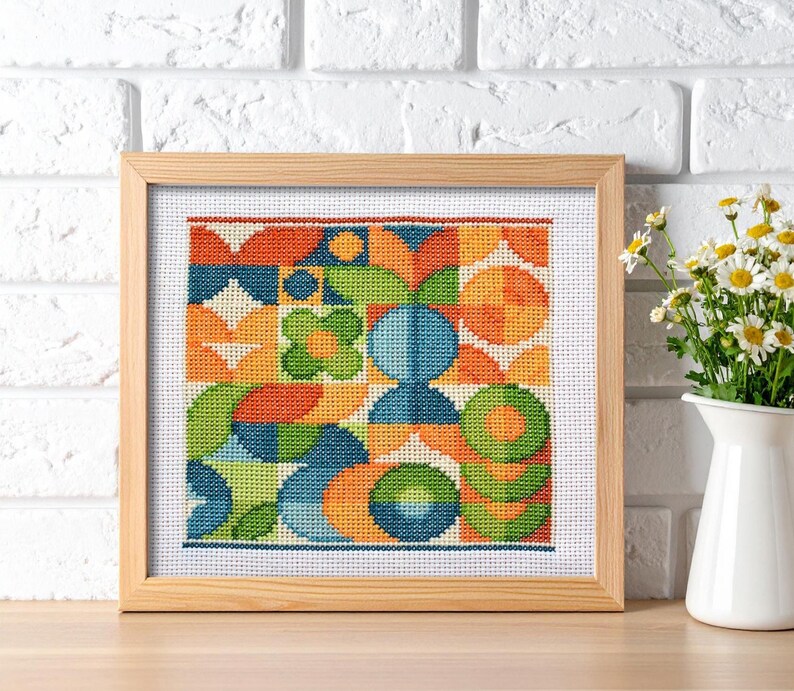 Geometric Cross-stitch Pattern, Modern Design of Colourful Shapes ...