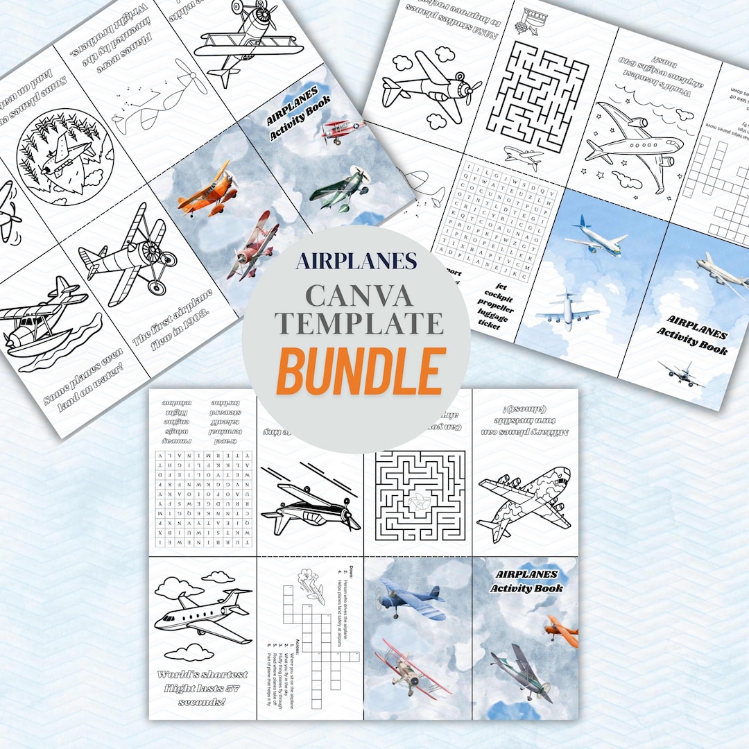 Airplane Activity Pages for Kids Mini Coloring Book Canva Template ...