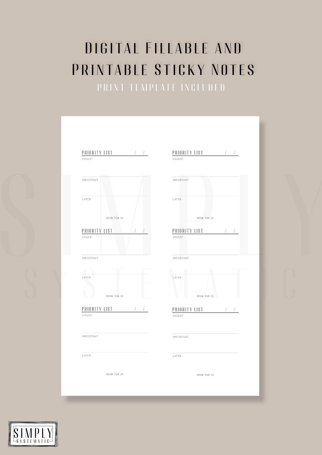 Printable Sticky Notes, Priorities, Template Included, Editable PDF ...