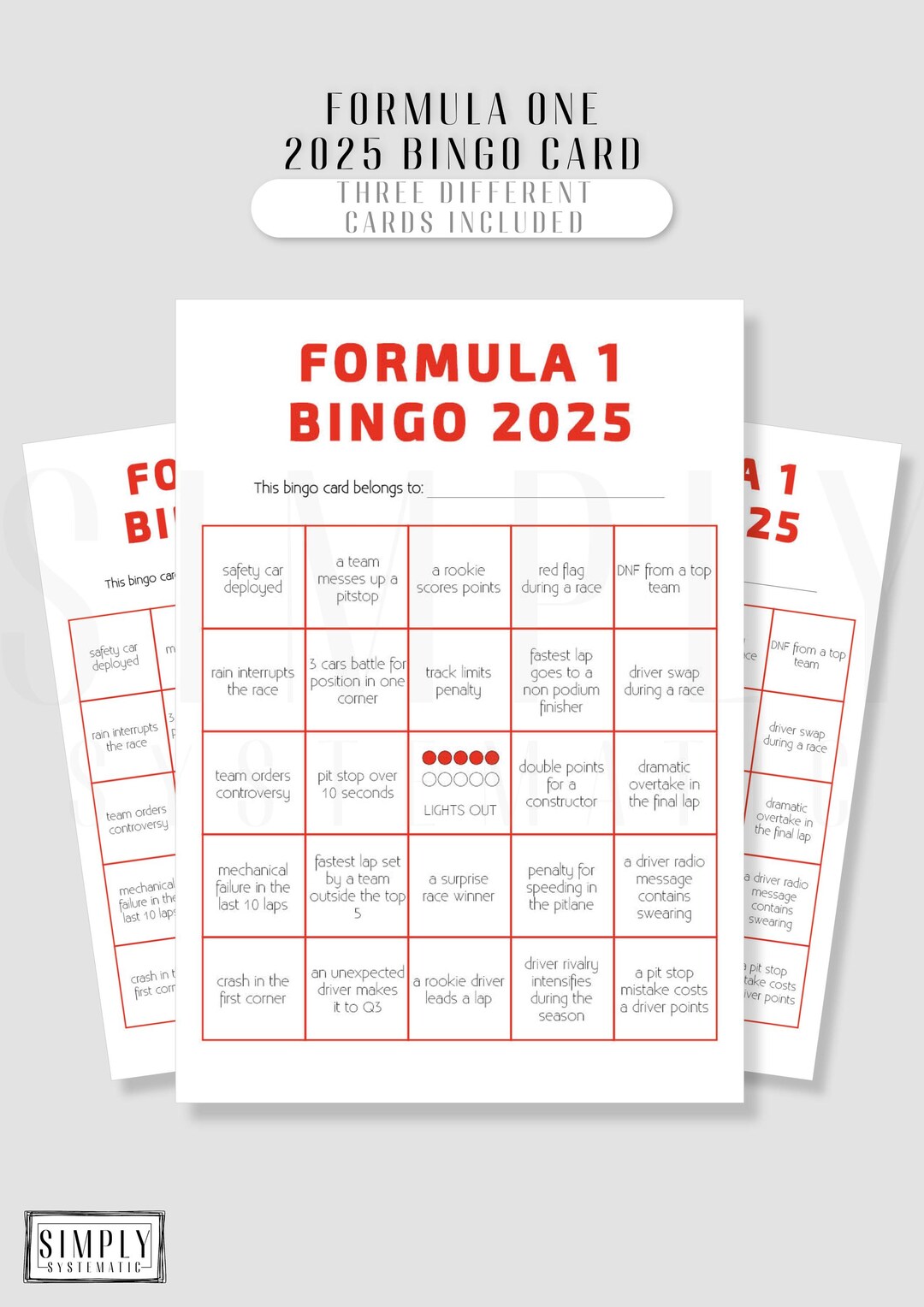 Formula 1 Bingo 2025 – Digital Download | F1 Race Bingo Game | A4, A5 ...