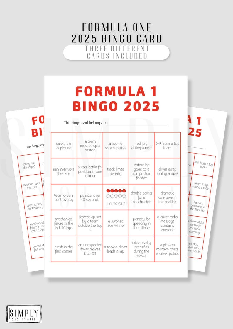 Formula 1 Bingo 2025 – Digital Download | F1 Race Bingo Game | A4, A5 ...