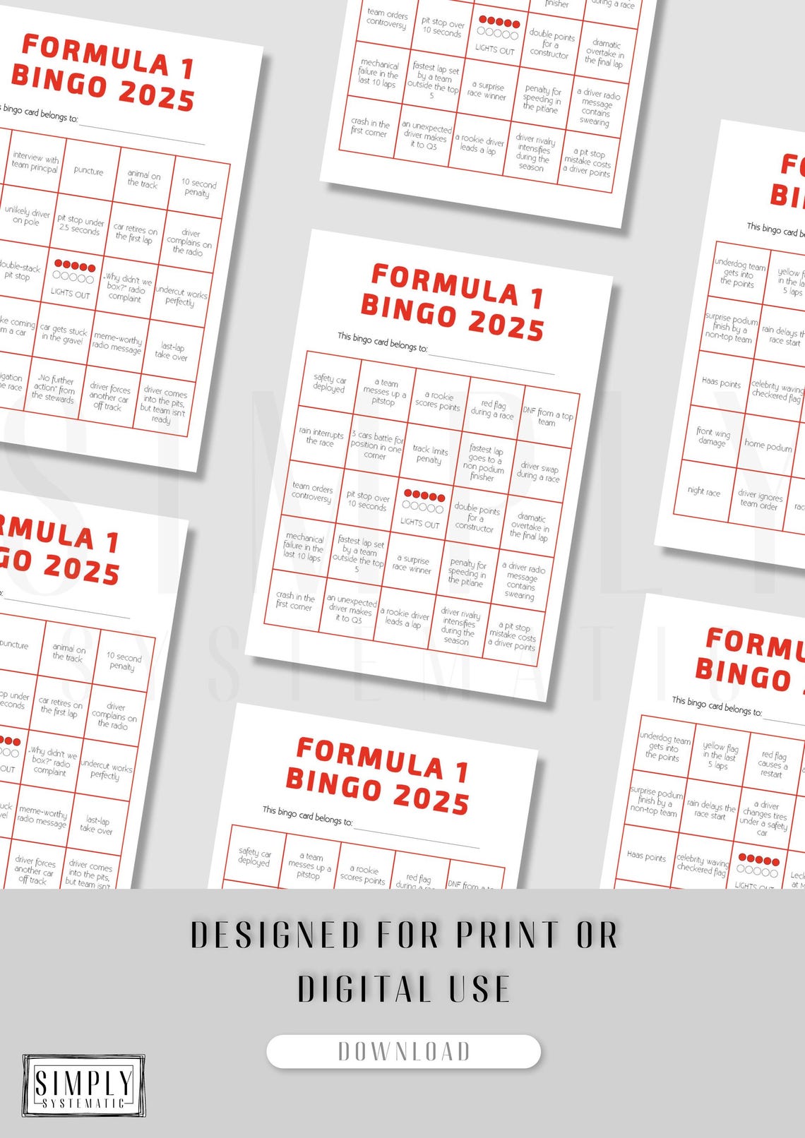 Formula 1 Bingo 2025 – Digital Download | F1 Race Bingo Game | A4, A5 ...