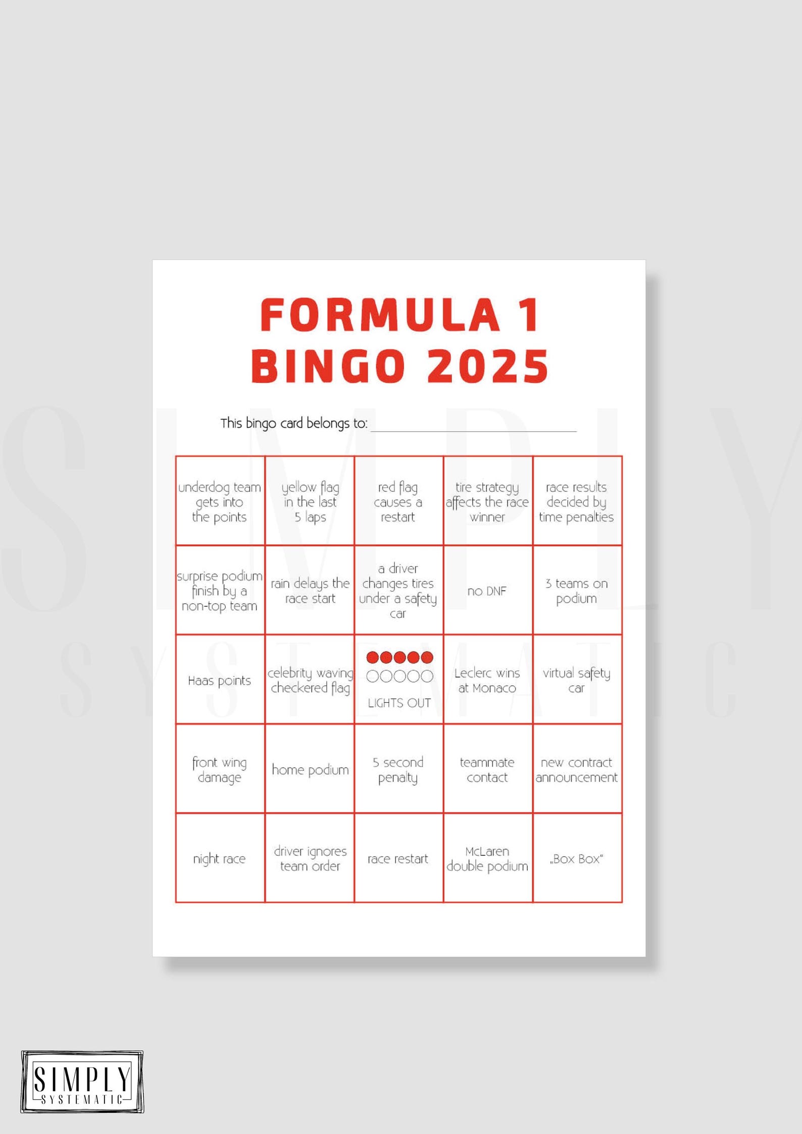 Formula 1 Bingo 2025 – Digital Download | F1 Race Bingo Game | A4, A5 ...