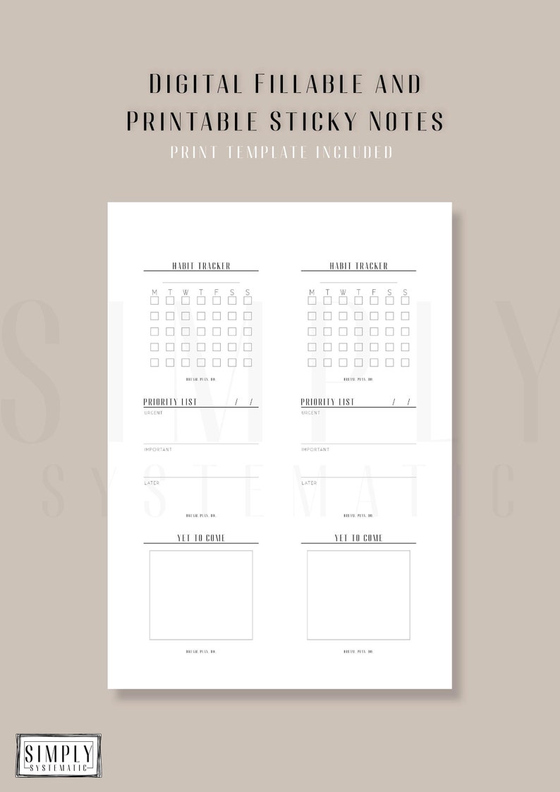 Printable Sticky Notes, Goals Oriented, Template Included, Editable PDF ...