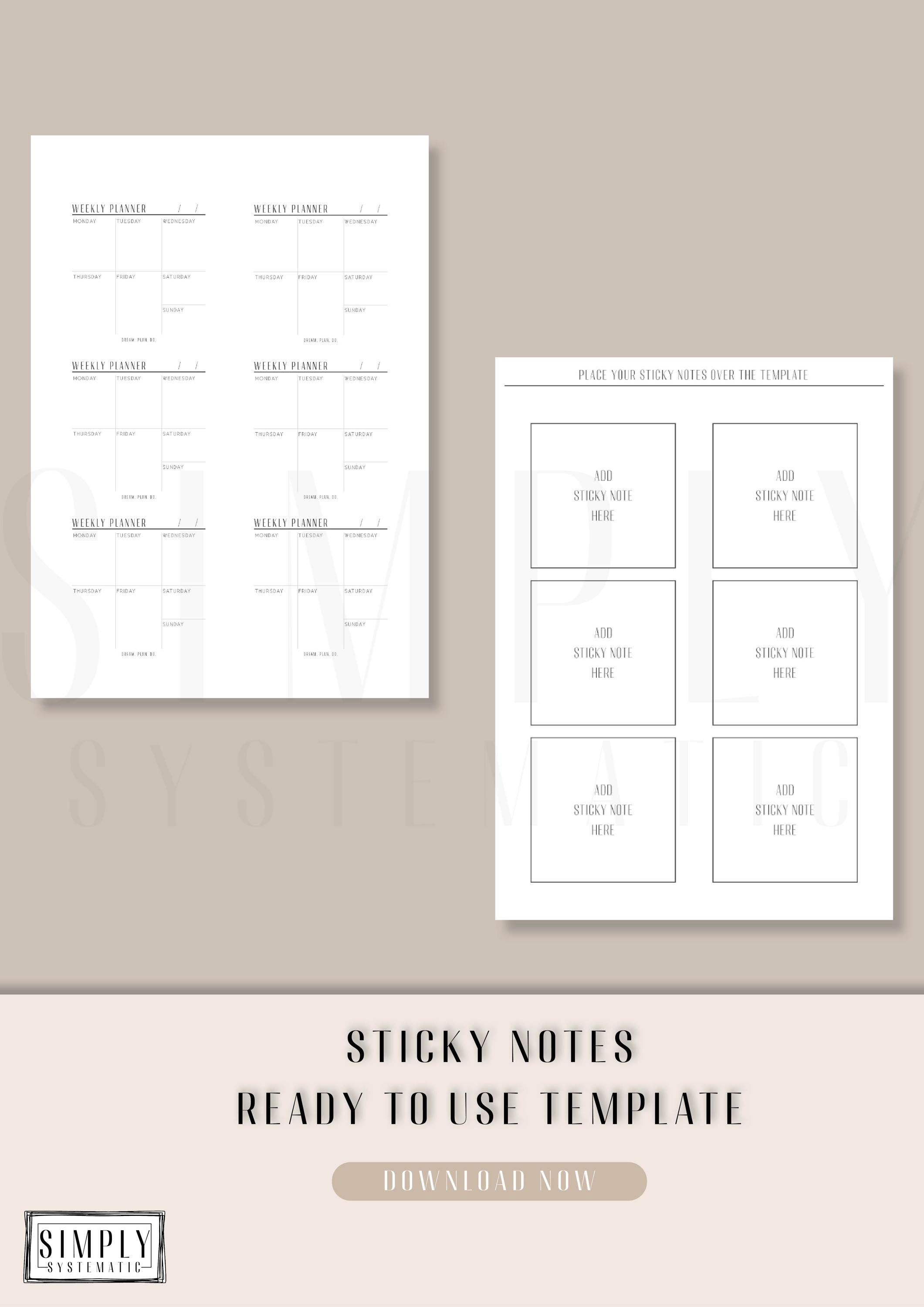 Printable Sticky Notes, Weekly Planner, Template Included, Editable PDF ...