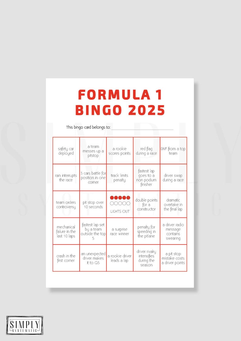 Formula 1 Bingo 2025 – Digital Download | F1 Race Bingo Game | A4, A5 ...