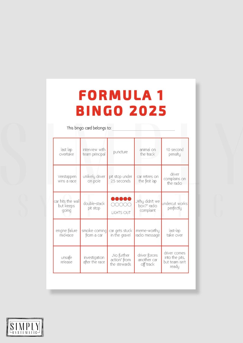 Formula 1 Bingo 2025 – Digital Download | F1 Race Bingo Game | A4, A5 ...