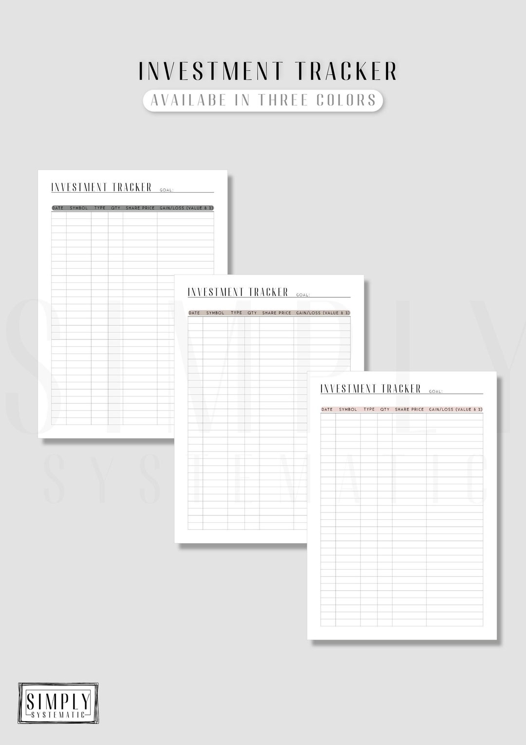 Printable Investment Tracker Track Stocks, Crypto & More Minimalist ...