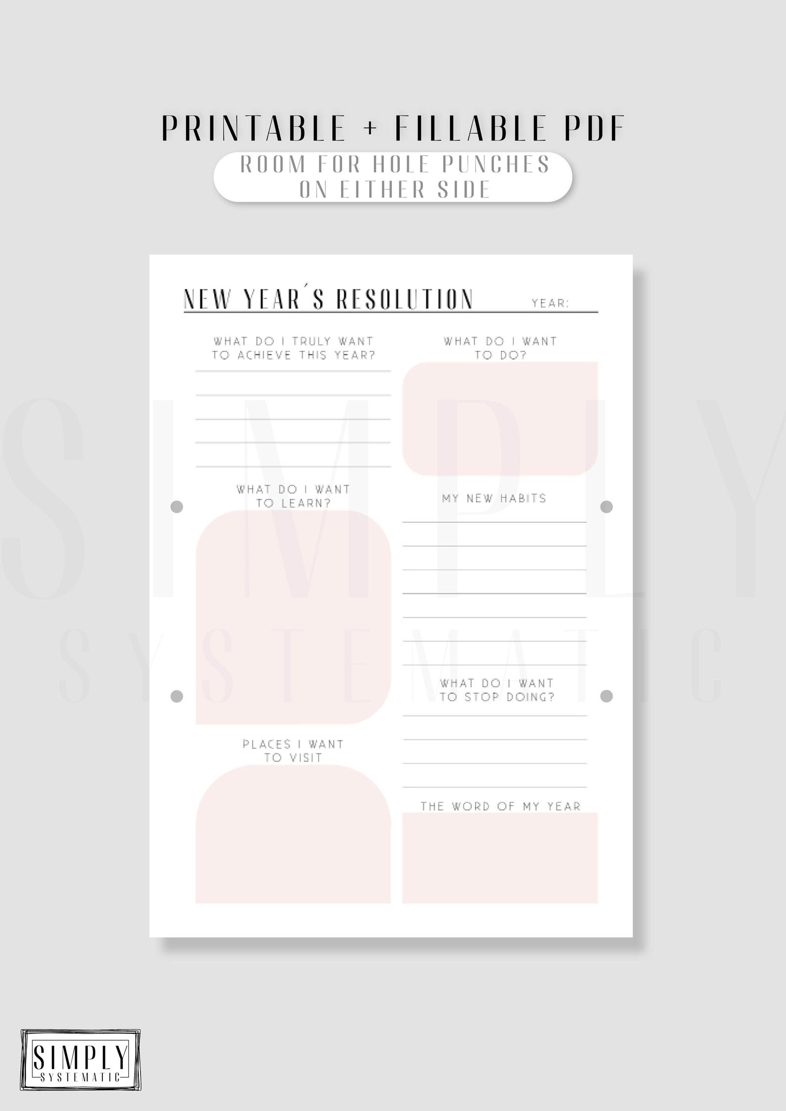 2025 Resolutions Printable Minimalist New Year Resolution Card ...
