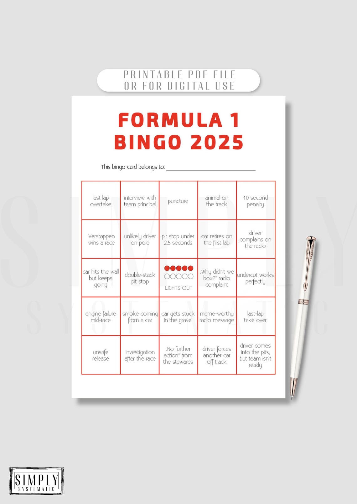 Formula 1 Bingo 2025 – Digital Download | F1 Race Bingo Game | A4, A5 ...