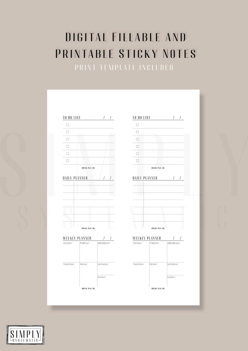 Printable Sticky Notes, Planner Bundle, Template Included, Editable PDF ...