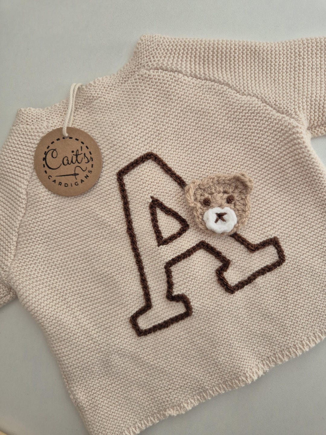 Teddy Bear and Letter Hand Embroidered Cardigan, Custom Personalised ...