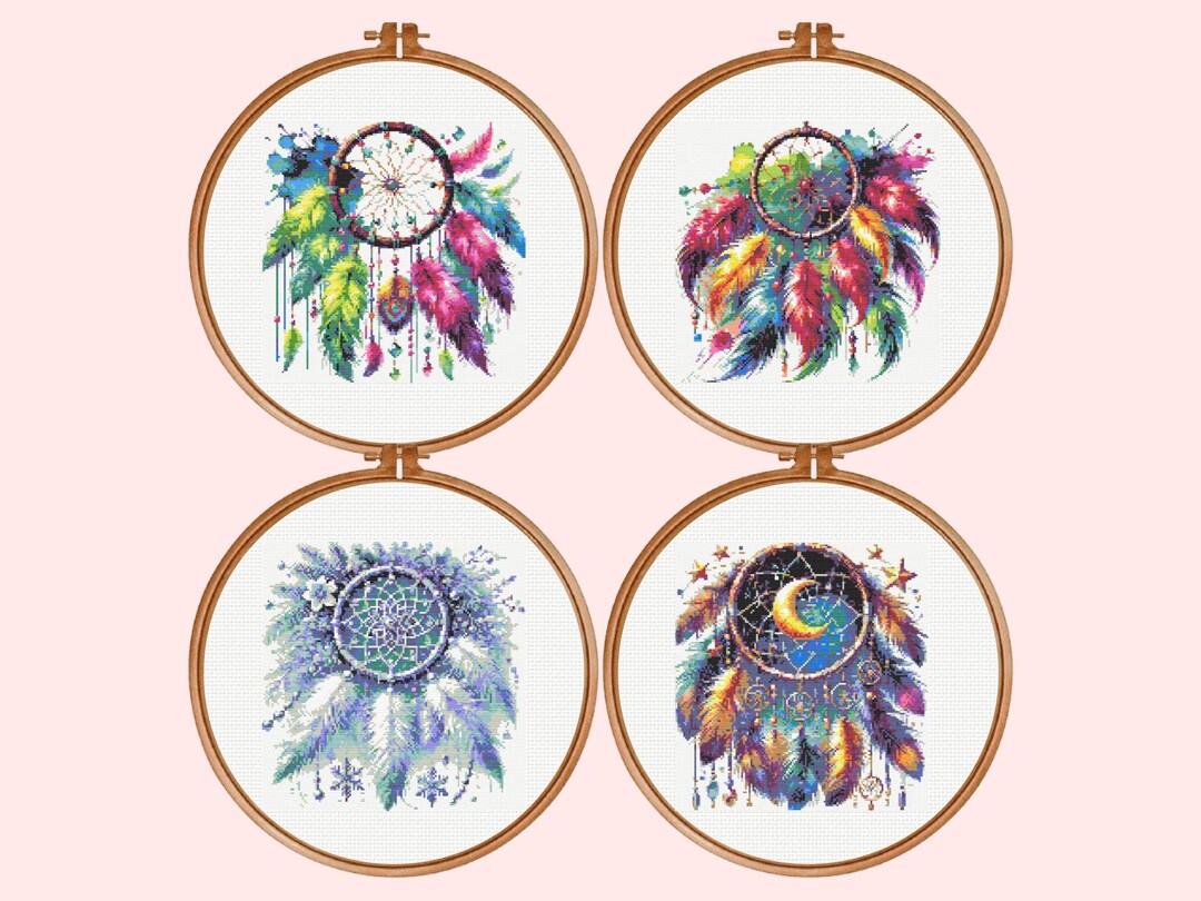 Dream Catcher Cross Stitch Pattern, Set of 4 Dream Catcher Cross Stitch ...