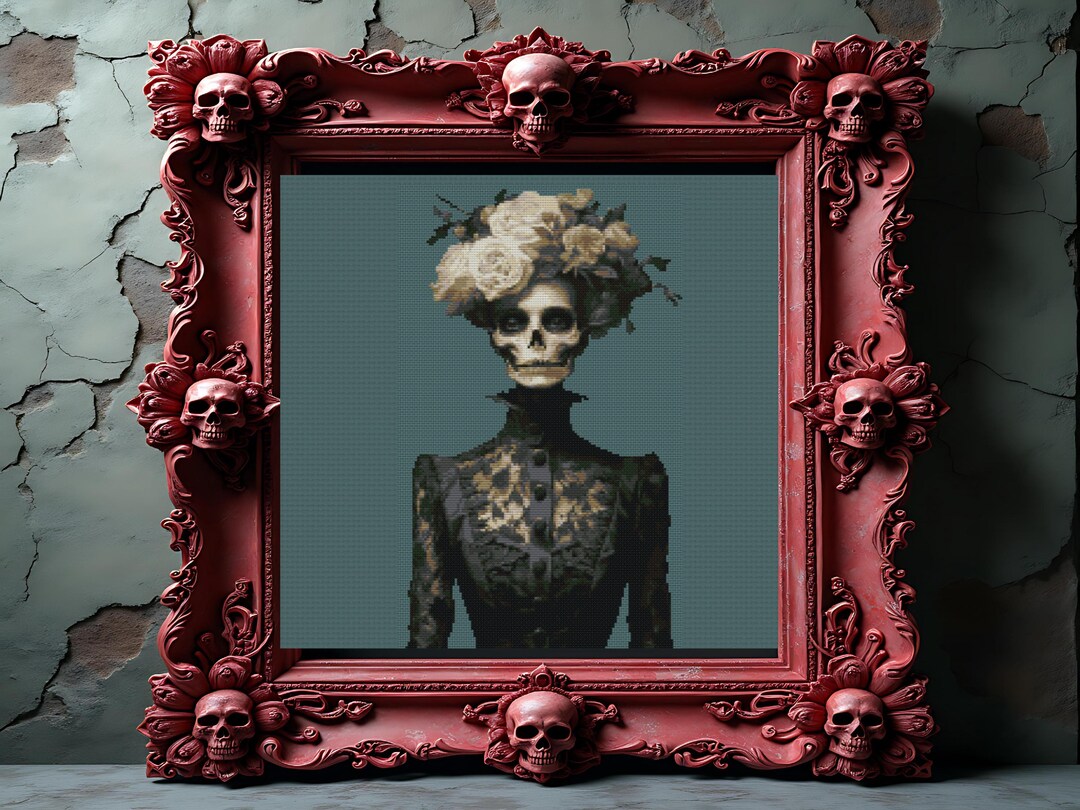Victorian Skeleton Cross Stitch Pattern , Female Skeleton Embroidery ...