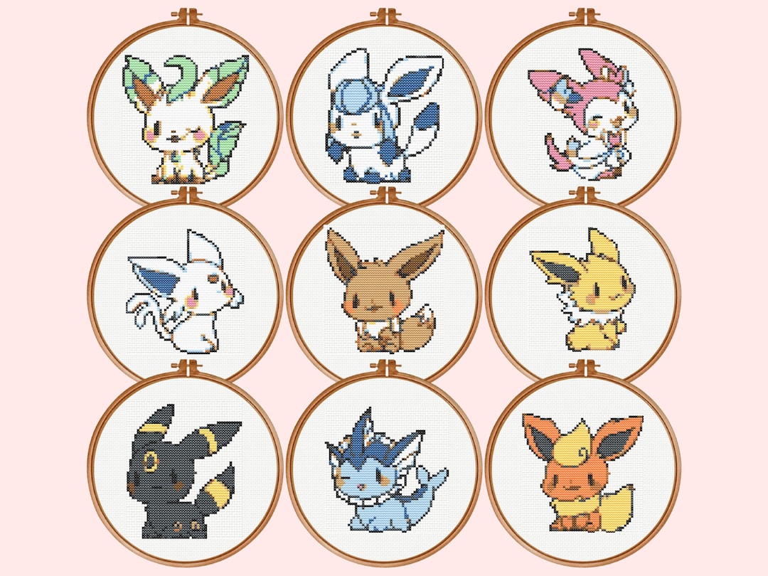 Eevee Evolutions Cross Stitch Pattern, Set of 9 Pokemon Cross Stitch ...
