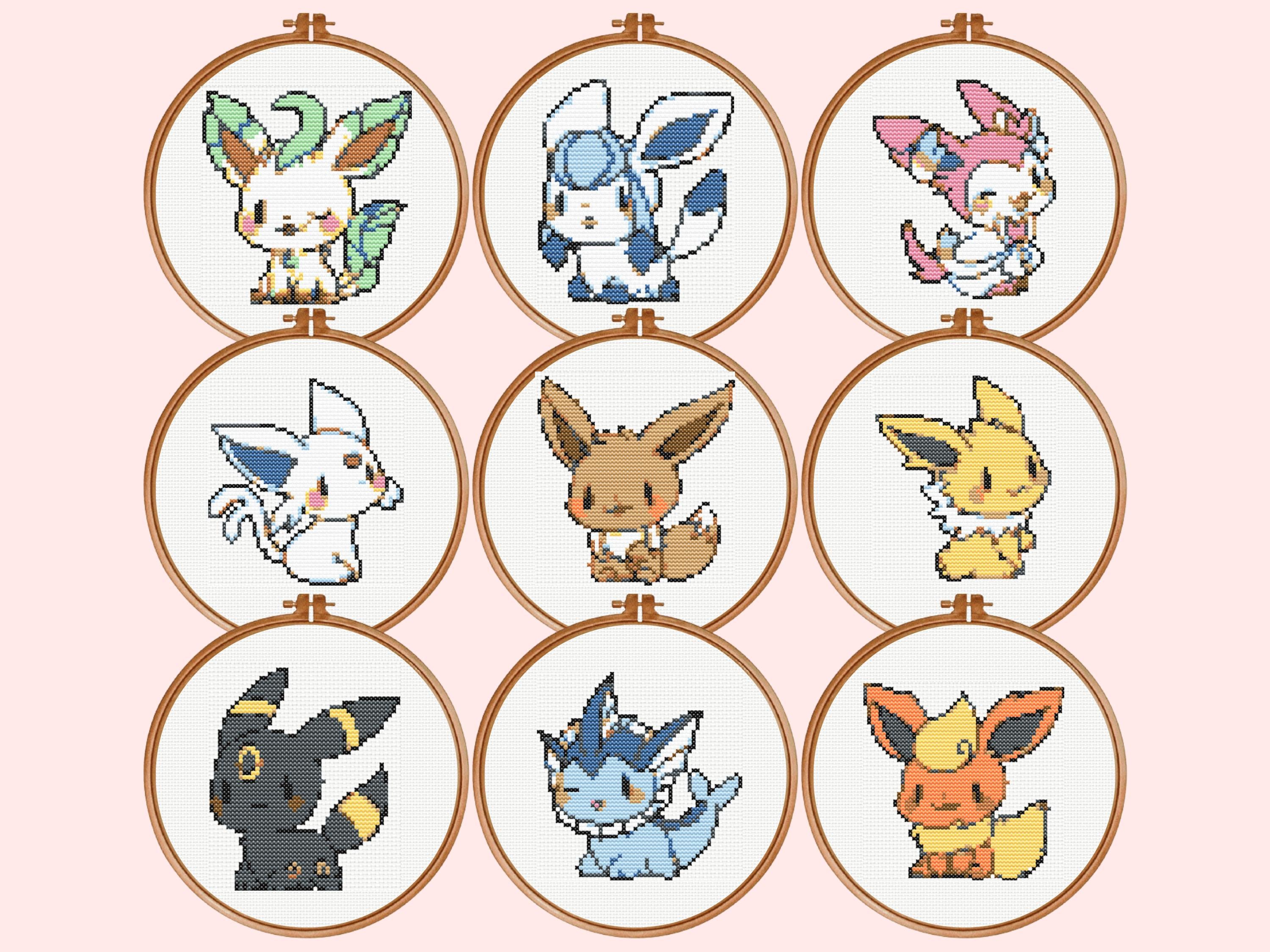 Eevee Evolutions Cross Stitch Pattern, Set of 9 Pokemon Cross Stitch ...
