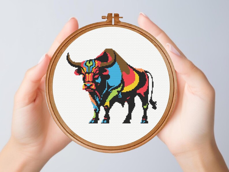 Bull Cross Stitch Pattern, Rainbow Bull Cross Stitch Pattern, Instant ...