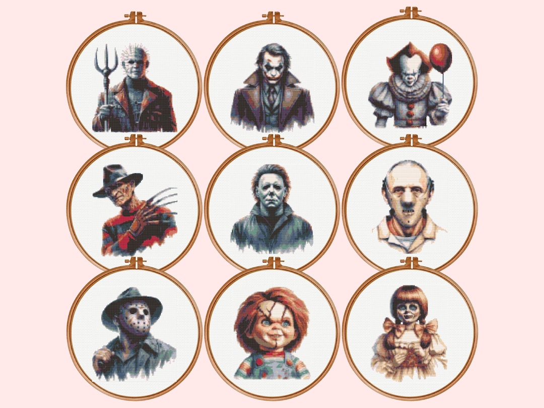 Horror Character Cross Stitch Pattern , Set of 9 Horror Character Cross ...
