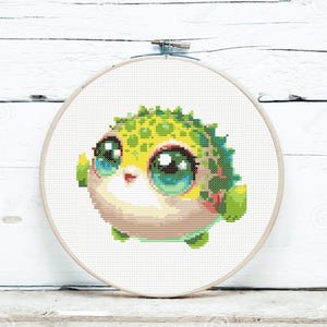 Puffer Fish Cross Stitch Pattern , Baby Puffer Fish Cross Stitch ...
