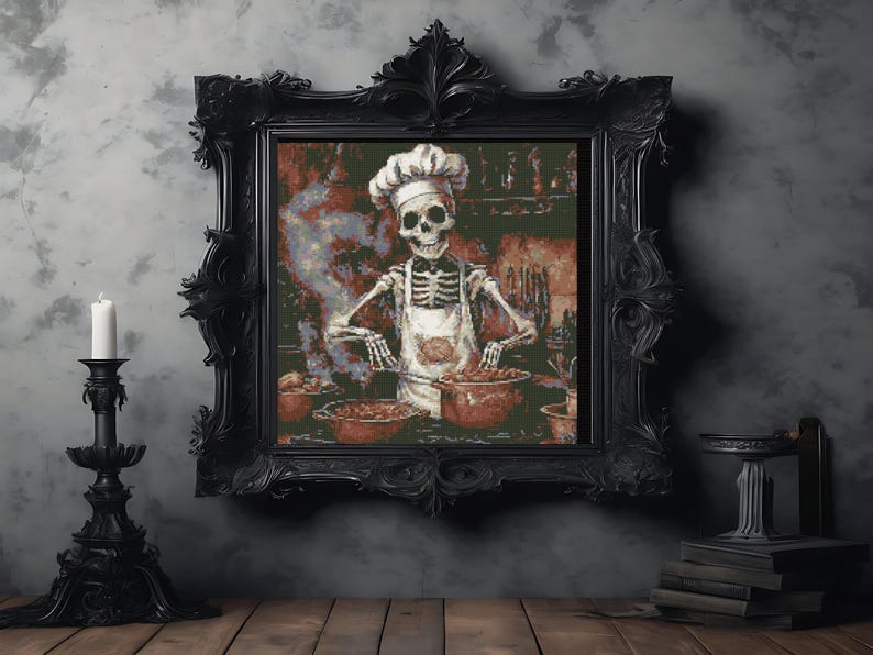 Skeleton Chef Cross Stitch Pattern , Skeleton Embroidery, Instant Pdf ...