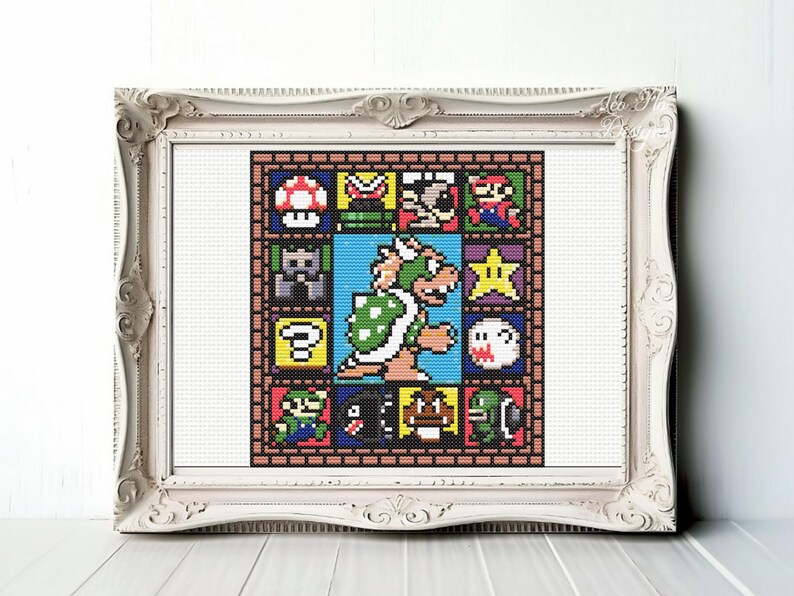 Mario Cross Stitch Pattern, Pat, Peach, Bowser, Toad, Donkey, Yoshi ...