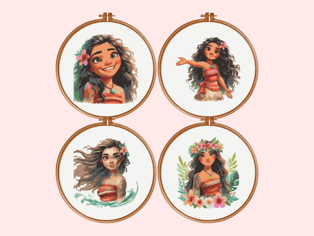Moana Cross Stitch Pattern , Set of 4 Princess Moana Cross Stitch ...
