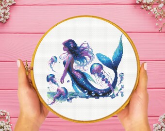 Sailor and Mermaid Cross Stitch Pattern, PDF Instant Download, Full Coverage, Sea Ocean Folklore ...