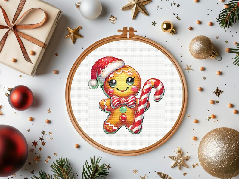 Cute Gingerbread Man Cross Stitch Pattern, Christmas Candy Cross Stitch ...
