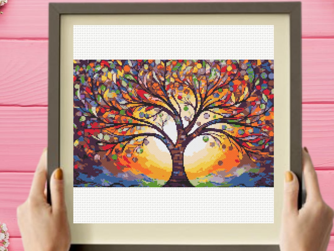 Tree Cross Stitch Pattern | Tree of Life Cross Stitch Pattern, Rainbow ...