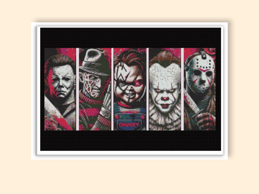 Horror Icons Cross Stitch Pattern, Set of 4 Horror Movie Character ...