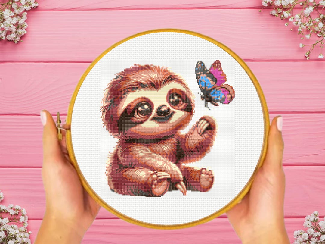 Sloth Cross Stitch Pattern , Butterfly Cross Stitch Pattern, Instant ...