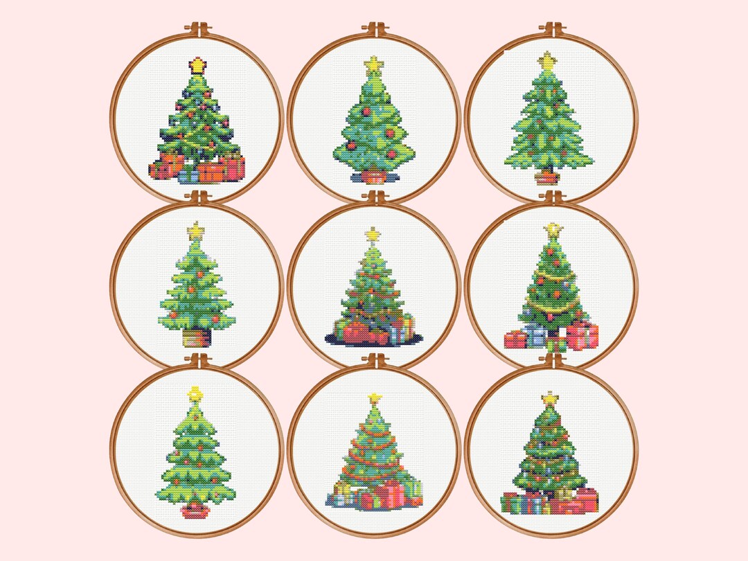 Christmas Tree Cross Stitch Pattern | Set of 9 Christmas Fruit Trees ...