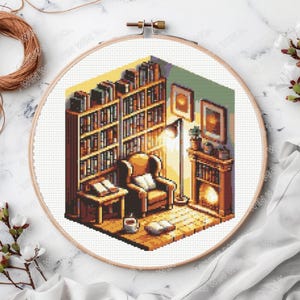 Reading Room Cross Stitch Pattern , Book Lover Cross Stitch Pattern ...