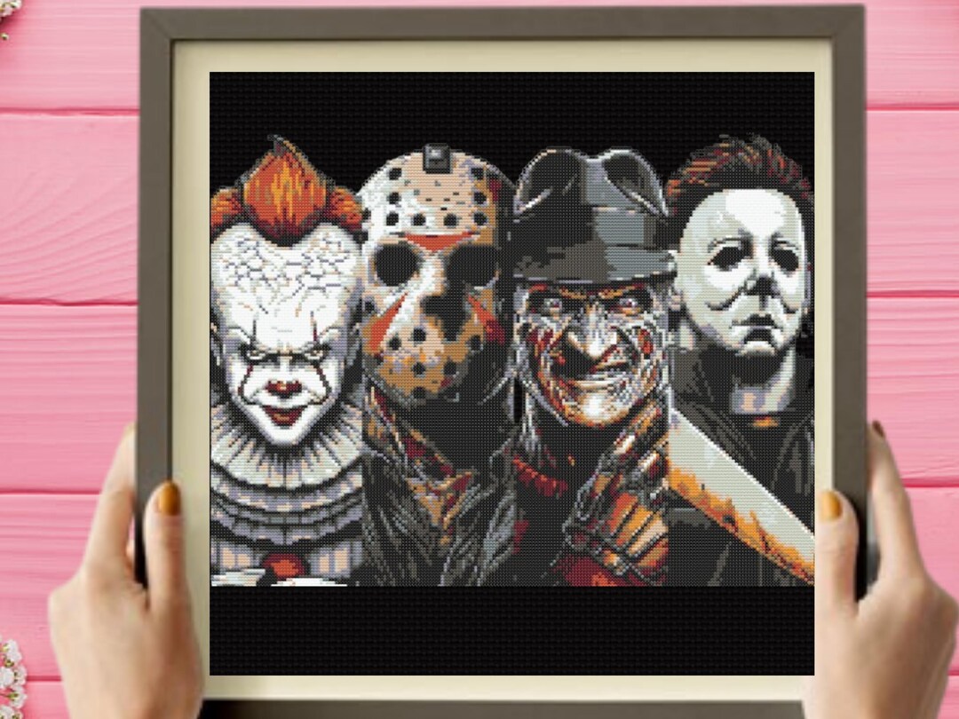 Horror Icons Cross Stitch Pattern, Set of 4 Horror Movie Character ...