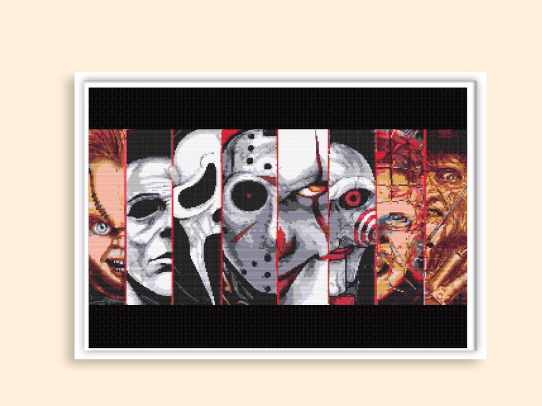 Horror Icons Cross Stitch Pattern, Set of 4 Horror Movie Character ...