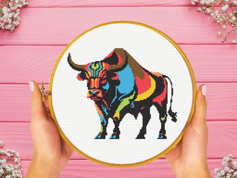 Bull Cross Stitch Pattern, Rainbow Bull Cross Stitch Pattern, Instant ...