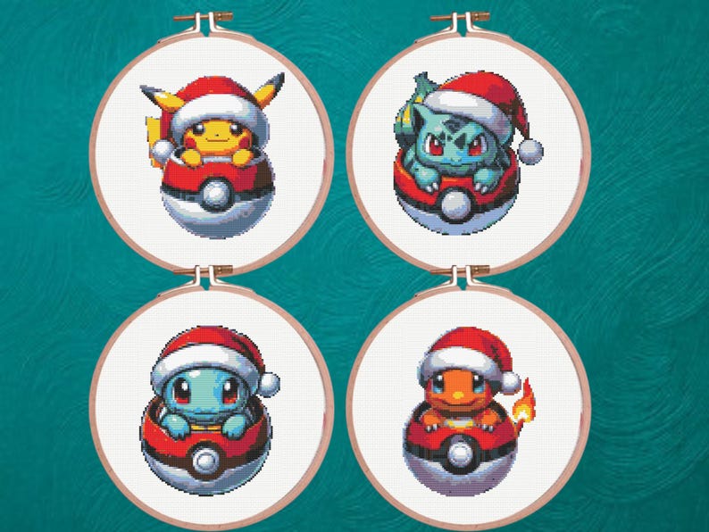 Pokeball Cross Stitch Pattern, Set of 4 Pokeballs, Pokemon Cross Stitch ...
