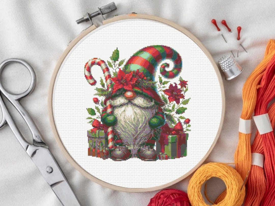 Christmas Gnome Cross Stitch Pattern, Santa Gnome Cross Stitch Patterns ...