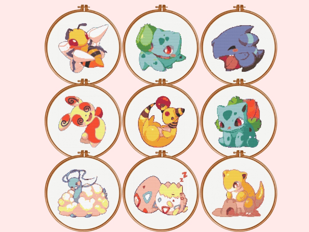 Pokemon Cross Stitch Pattern, Set of 9 Pokemons Cross Stitch, Instant ...