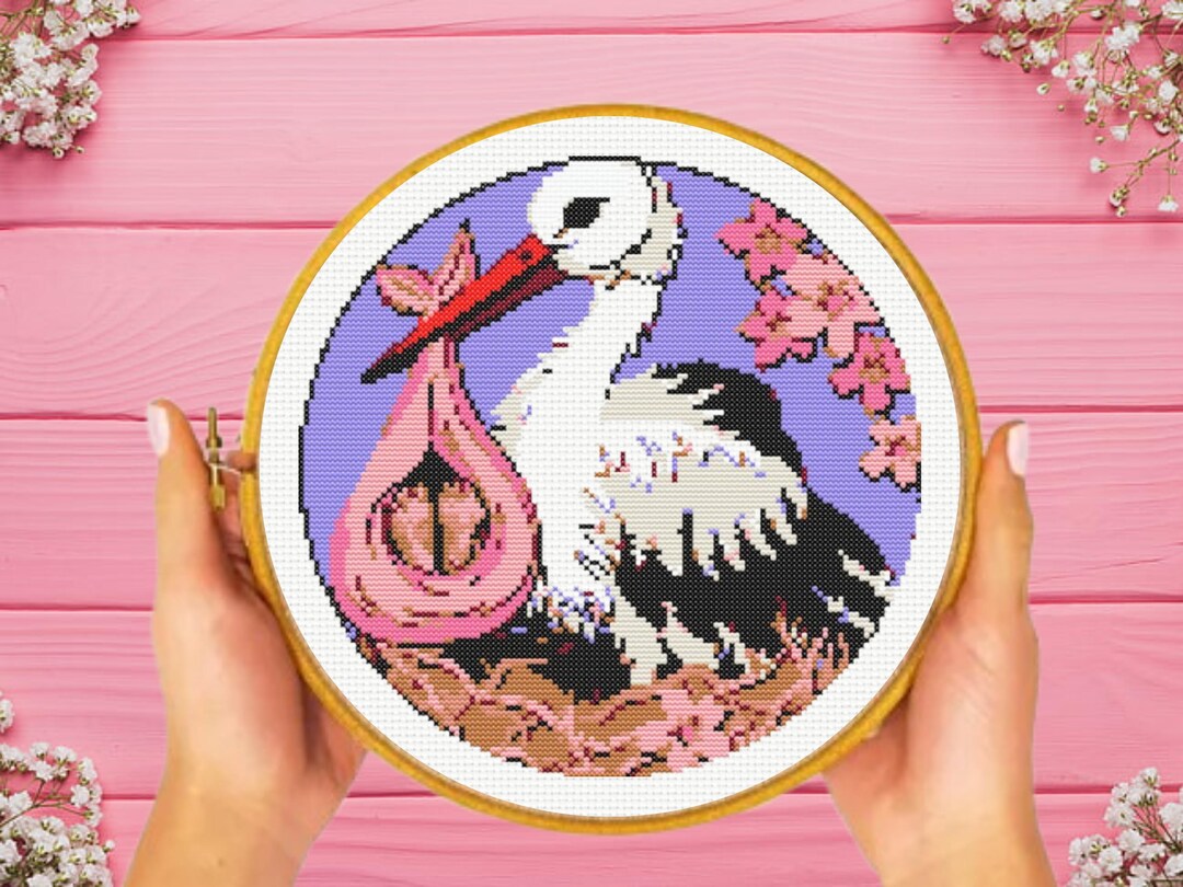 Stork Baby Delivery Cross Stitch Pattern , Stork Cross Stitch Pattern ...