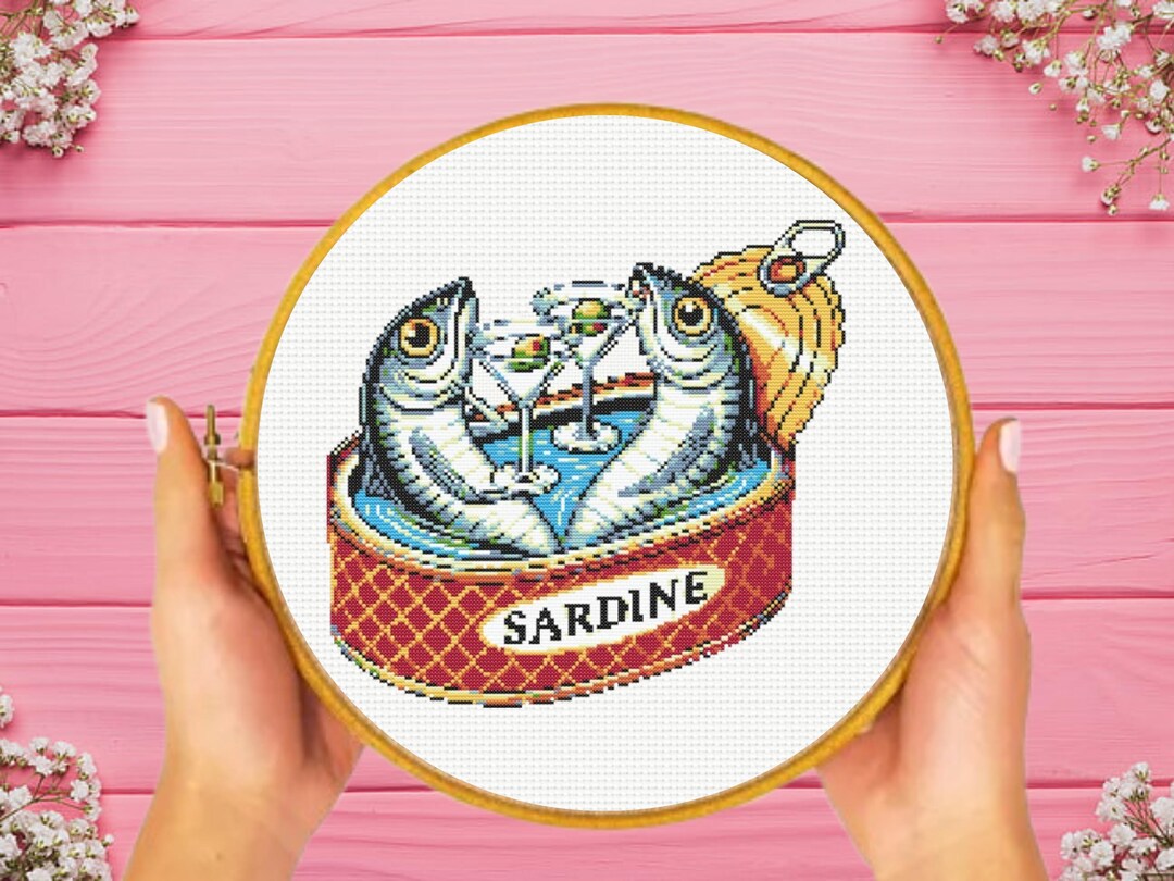 Sardine Can Cross Stitch Pattern, Sardini Martini Cross Stitch Pattern ...