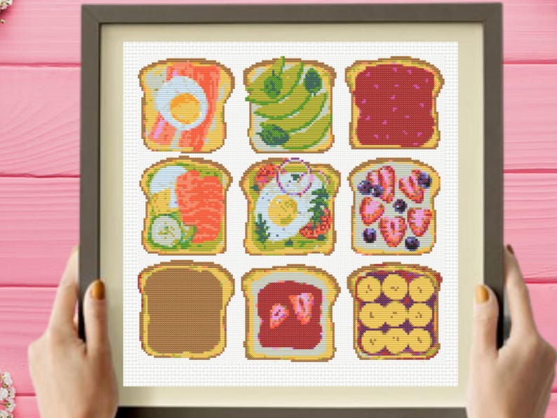 Toast Cross Stitch Patterns, Set of 9 Toast Cross Stitch Pattern ...